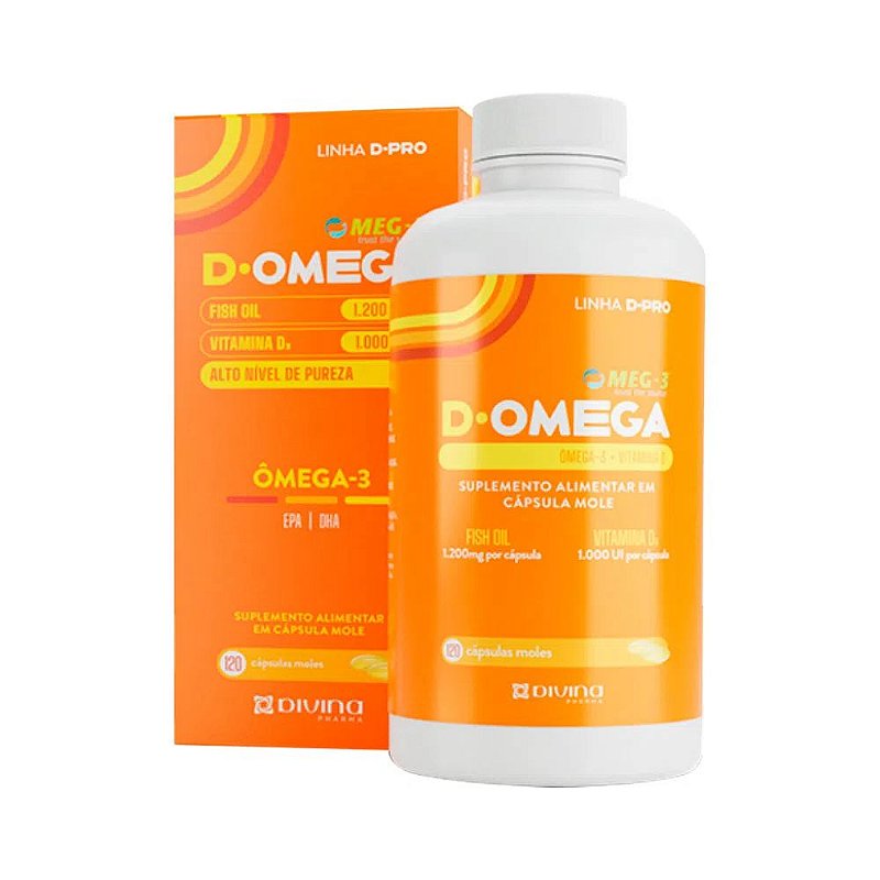 Suplemento Alimentar D-Omega 1200mg + 1000UI Divina Pharma 120 Cápsulas ...