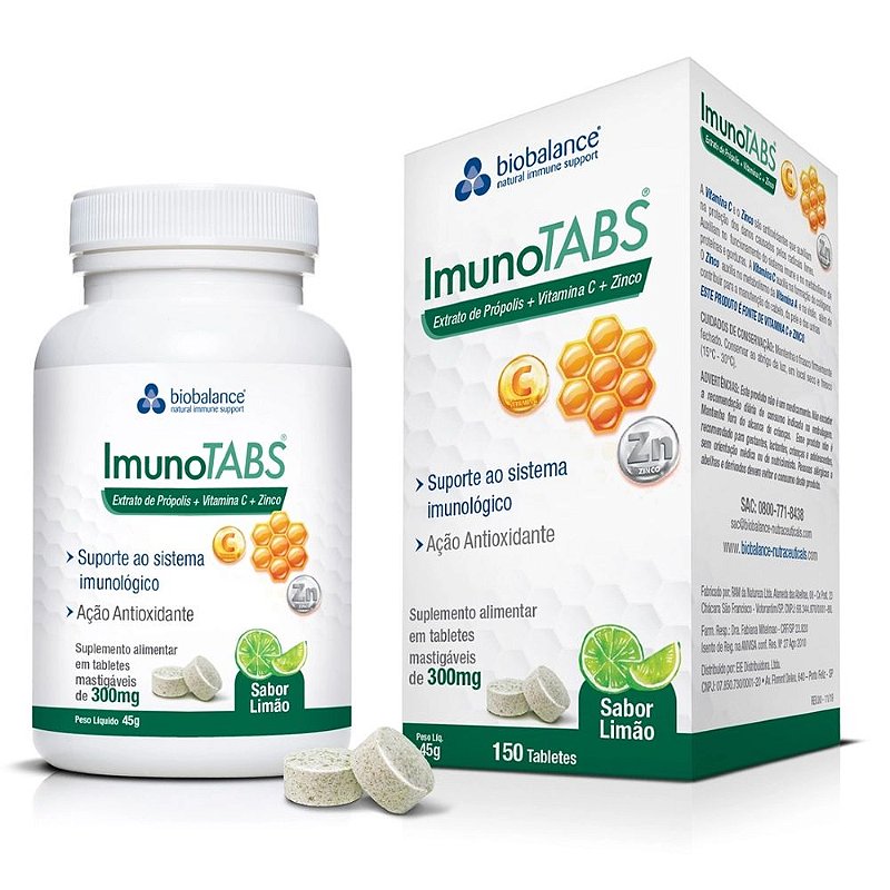 Suplemento Alimentar Biobalance ImunoTABS 300mg Sabor Limão 150 ...