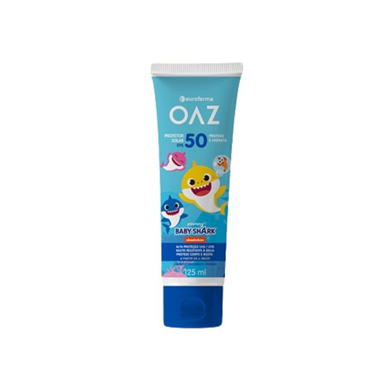 Protetor Solar Infantil OAZ Baby Shark FPS50 Protege E Hidrata 125ml ...