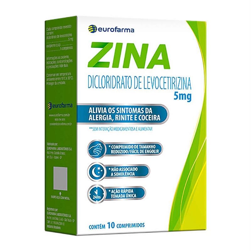 Zina 5mg 10 Comprimidos Revestidos Eurofarma - Resilifarma - Saúde em ...