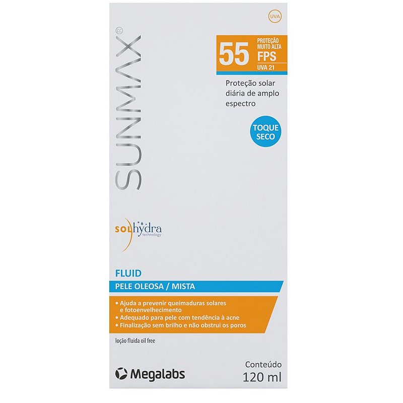 Protetor Solar Megalabs Sunmax Fluid FPS55 Pele Oleosa 120ml ...