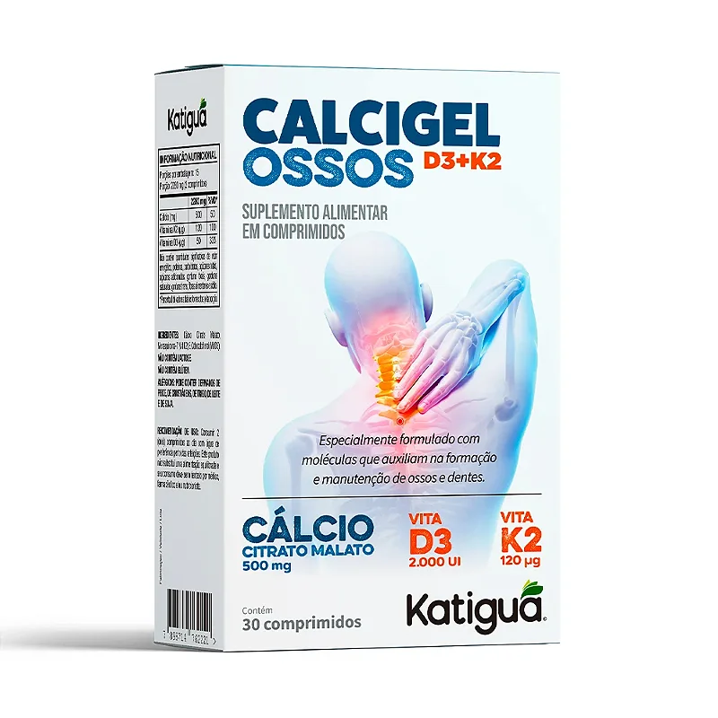 Suplemento Alimentar Calcigel Osso D3+k2 Katigua 30 Comprimidos ...