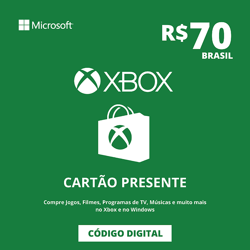 Gift Card Xbox 70 Reais Brasil - Código Digital - Playce - Games & Gift ...