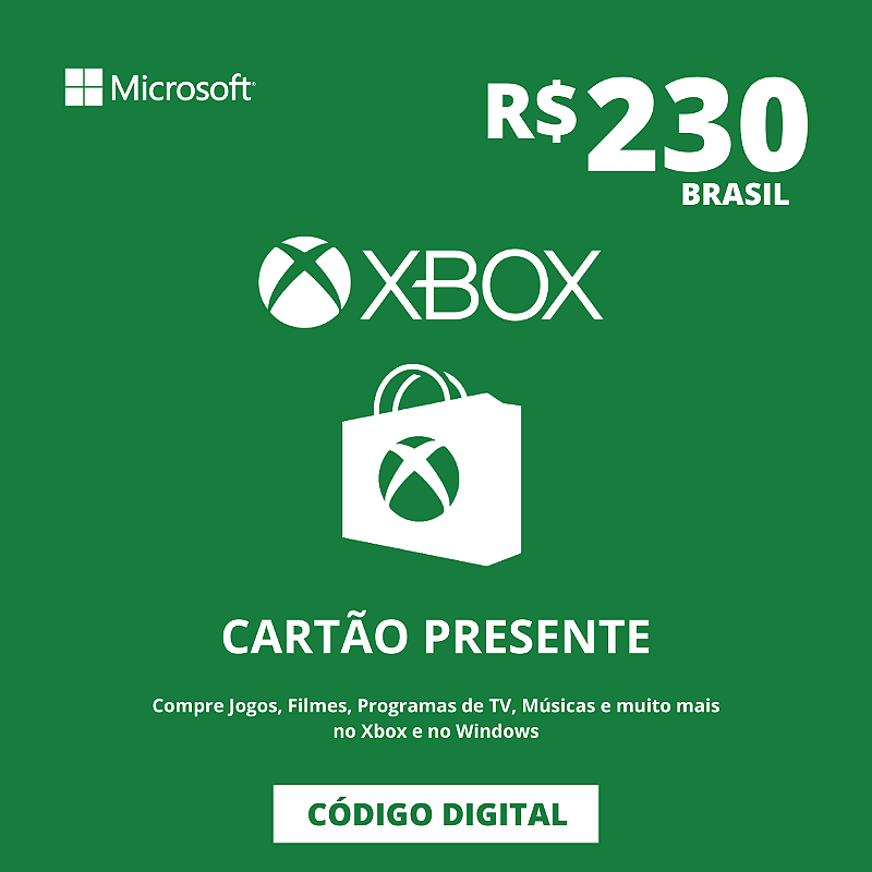 Cartão Presente Xbox 230 Reais Brasil - Código Digital - Playce - Games ...