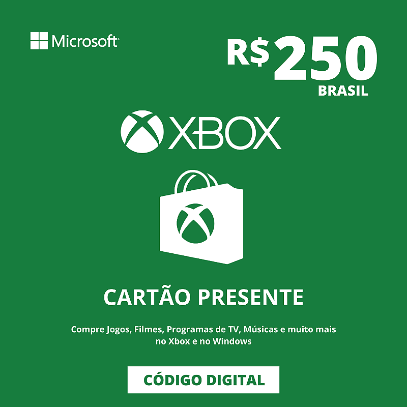 Cartão Presente Xbox 250 Reais Brasil - Código Digital - Playce - Games ...