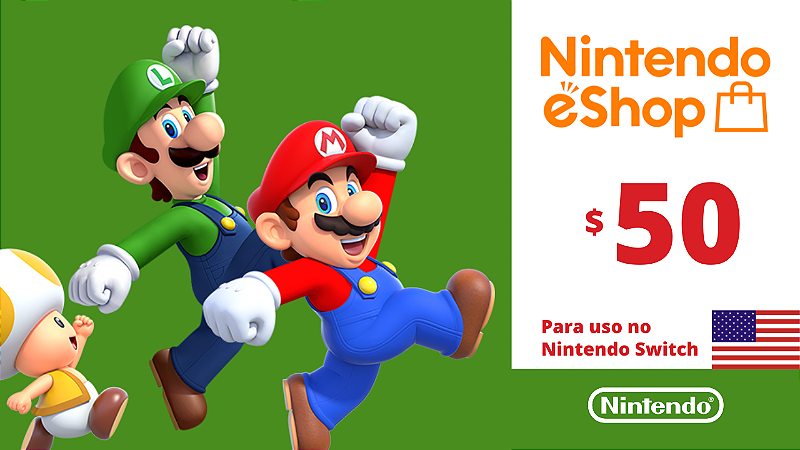 Cartão Nintendo eShop USA 50 Dólares - Código Digital - Playce - Games ...