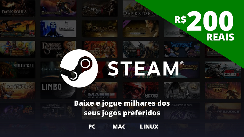 Gift Card Steam 200 Reais Brasil - Código Digital - Playce - Games & Gift Cards