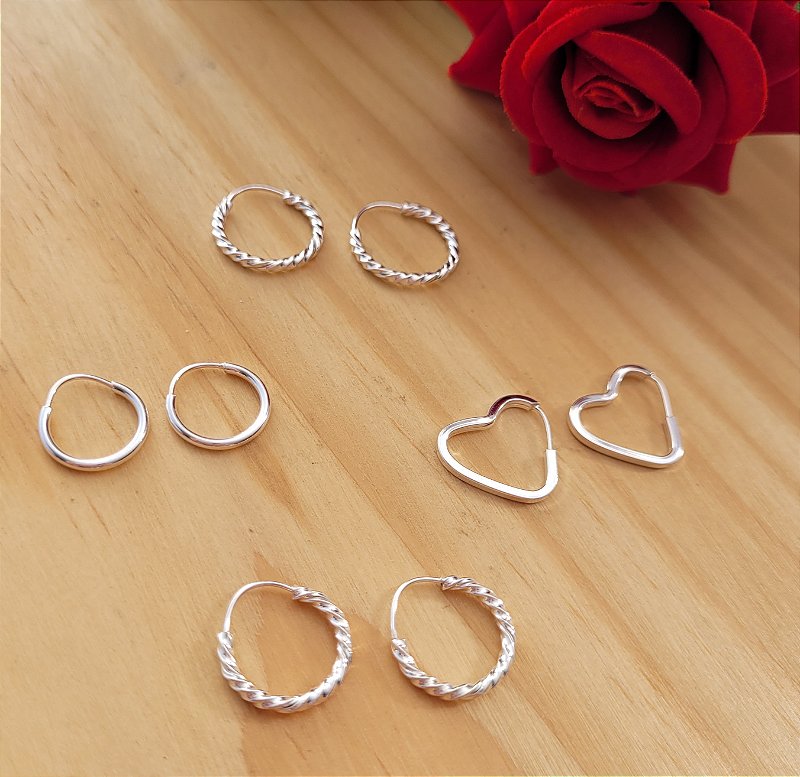 Kit 4 Pares de Argolas (P) - Prata 925 - M3F JOIAS ATACADO