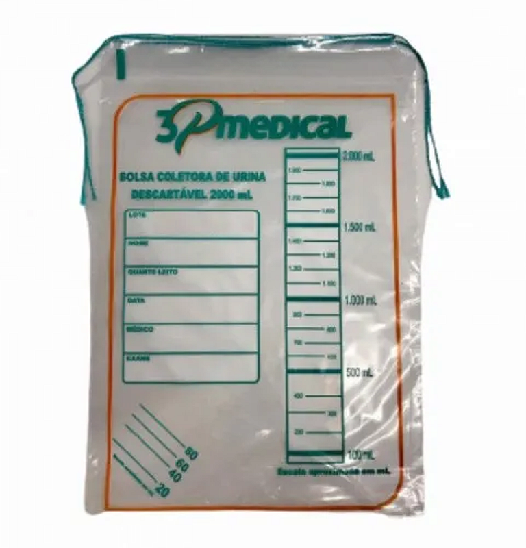 Coletor De Urina Tipo Saco 2l Com Cordão 100 Unidades - 3P Medical ...
