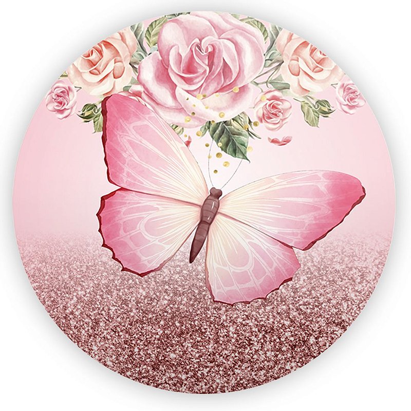 Painel Redondo - Borboleta Rosa - Sublimado 3D - Sublistamps Sublimação