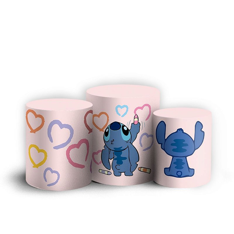 Trio Cilindro - Stitch - Sublimado 3D + Elástico - Sublistamps Sublimação