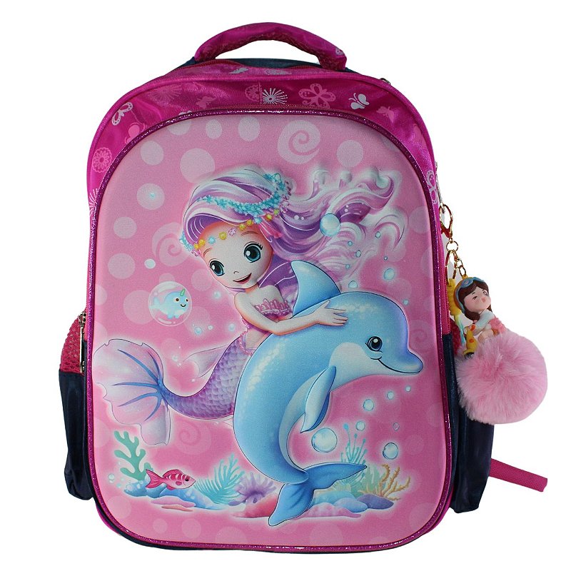 Mochila Escolar Infantil 3D Alto Relevo Personagem:Sereia - Sacks Center