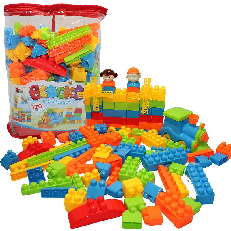 Blocos De Montar Para Encaixar e Brincar 120 Peças Infantil - Sacks Center