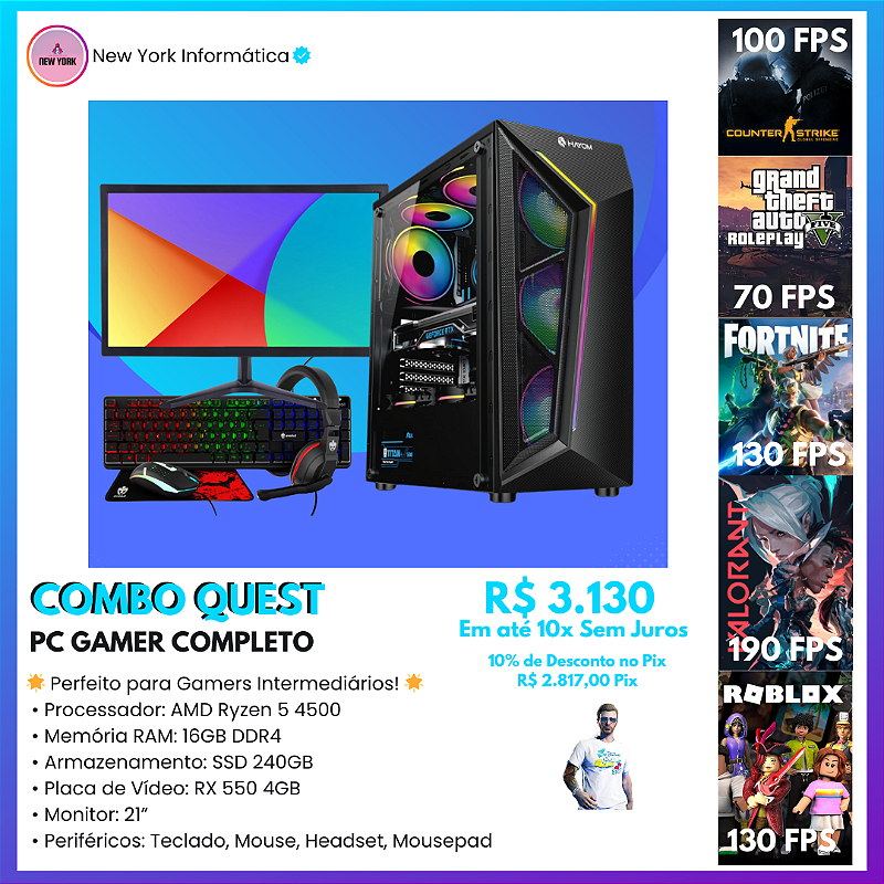 Combo Quest - PC Gamer Completo - New York Informatica