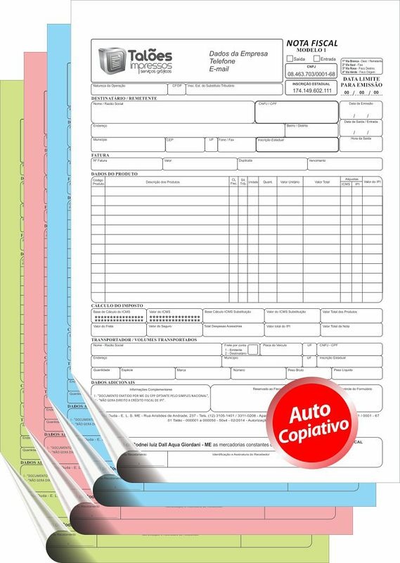 Nota Fiscal Modelo 1 Autocopiativo - graficaduda