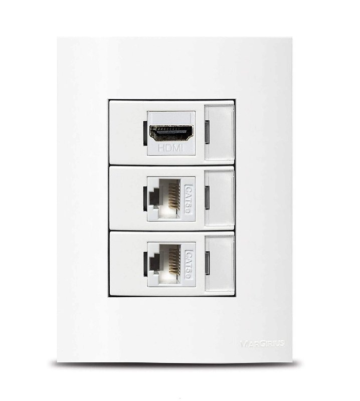Tomada Hdmi 4x2 De Parede + 2 RJ45 Cat5 - ES42-M7 - Dealmex