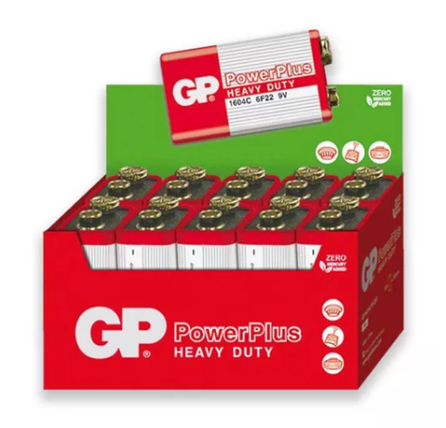 Bateria 9V GP POWER PLUS HEAVY DUTY - 10 unidades - A2 Robotics - Arduino