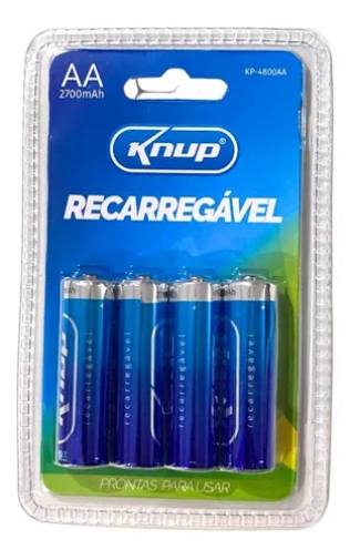 Pilha AA 1,2V 2700mHa Recarregável - Knup KP-4800AA - cartela c/4 ...