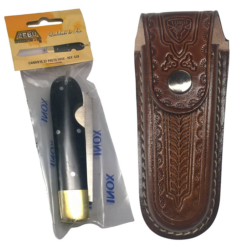 Canivete Zebu 638 Z2 Grande Inox Preto Com Bainha de Couro - Canivete ...
