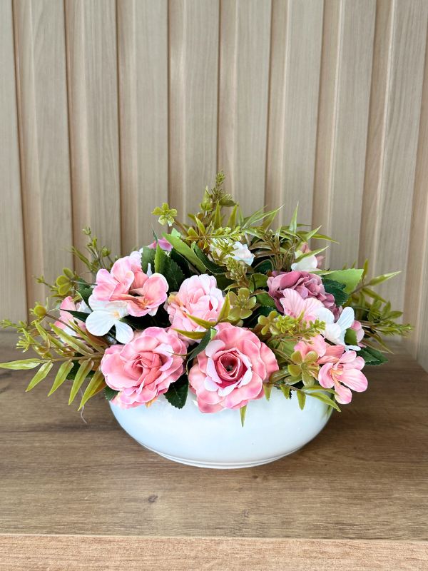 Arranjo Artificial Rosas com Margarida Branca e Rosa Vaso Branco - Loja ...