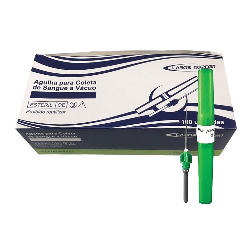 Agulha Para Coleta De Sangue A Vácuo 21 G x 1" Caixa Com 100 Unidades ...