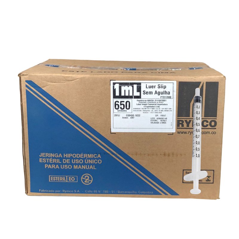 Seringa 1 mL Slip Hipodérmica 650 Unidades - Rymco - KV Medical ...