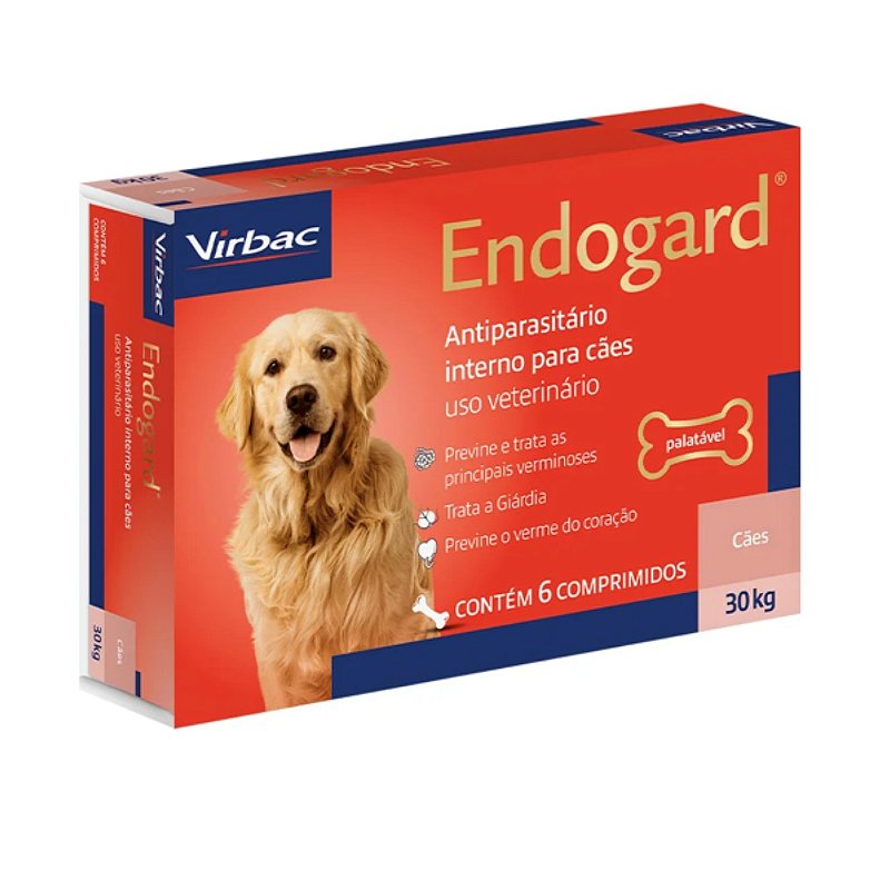 VERMÍFUGO ENDOGARD PARA CÃES ATÉ 30KG - 6 COMPRIMIDOS - PET CRAZY