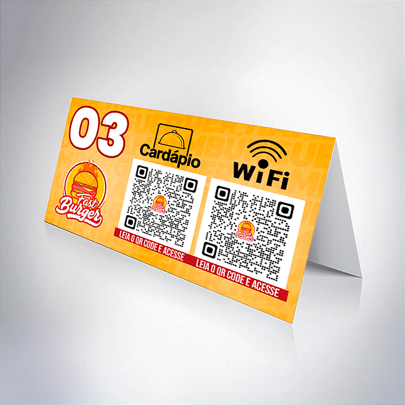 Placa de Mesa Cardápio e Wi fi com Qr Code - Plakinhas