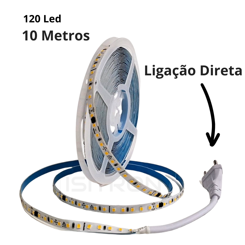 Fita 120 Led 3528 Ligação Direta Dupla Face IP44 com Silicone 10 Metro ...