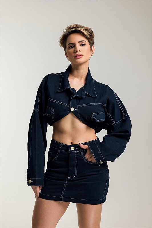 Mini Saia Azul Marinho – Combine com a Jaqueta OVER - Caronly