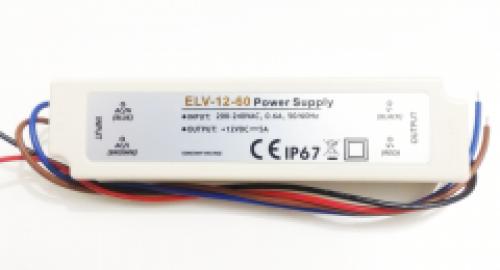 ELV-12-60 DRIVER P/ LED 12V / 5A IP67 - PLASTICO - EMBALAGEM COM 5 UNI ...
