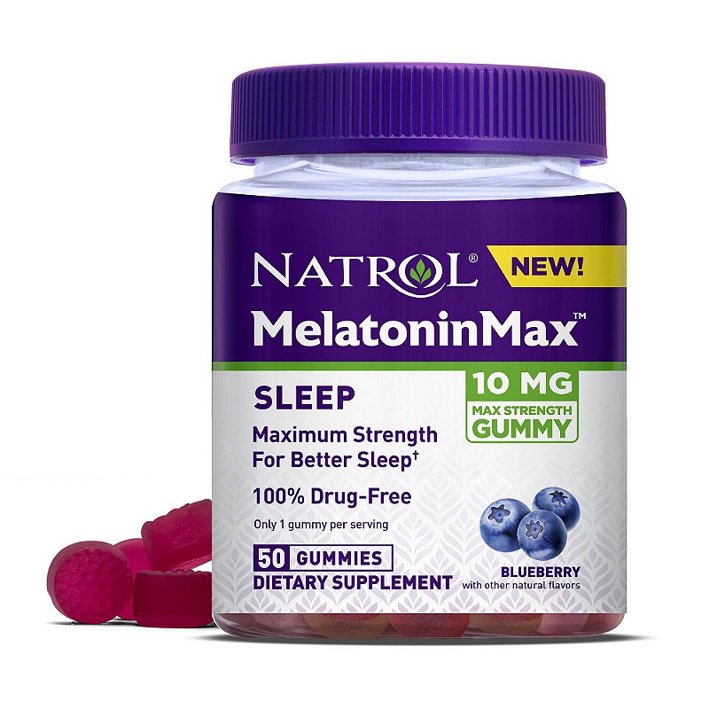 Natrol MelatoninMax 10mg - 50 gomas Sabor Blueberry - Cosmeticos da ray