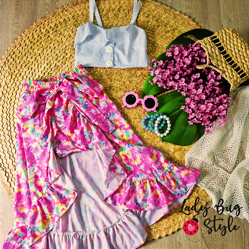 Conjunto, Infantil, Saia, Transpassada, Cropped, New - LadyBug Style