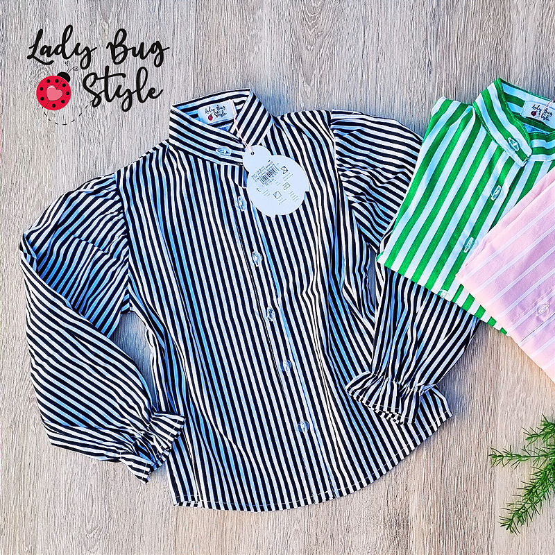 Camisa Listras Manga Bufante - LadyBug Style