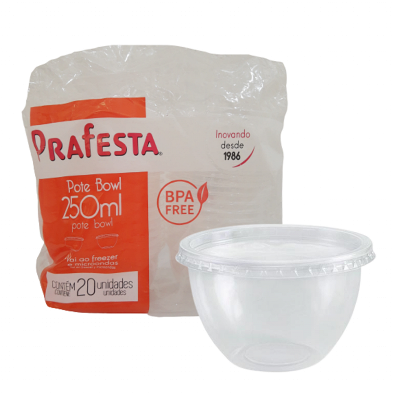 Pote Bowl para Bolo com Tampa 250ml com 20 un PRAFESTA - Jw Distribuidora