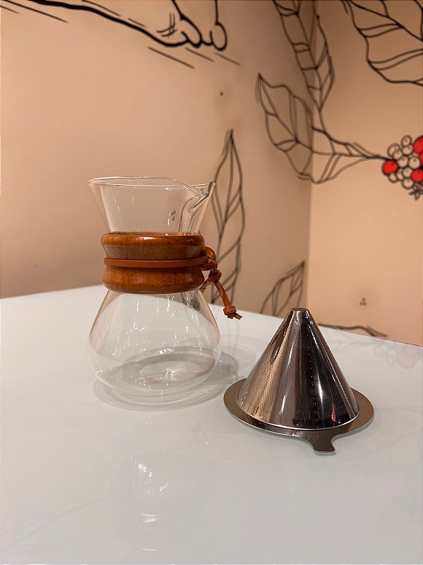 Jarra vidro e madeira com filtro inox - Box café