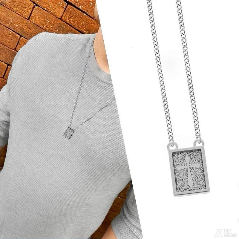 Colar Escapulário Cruz - Aço Inox - Loja Mozara