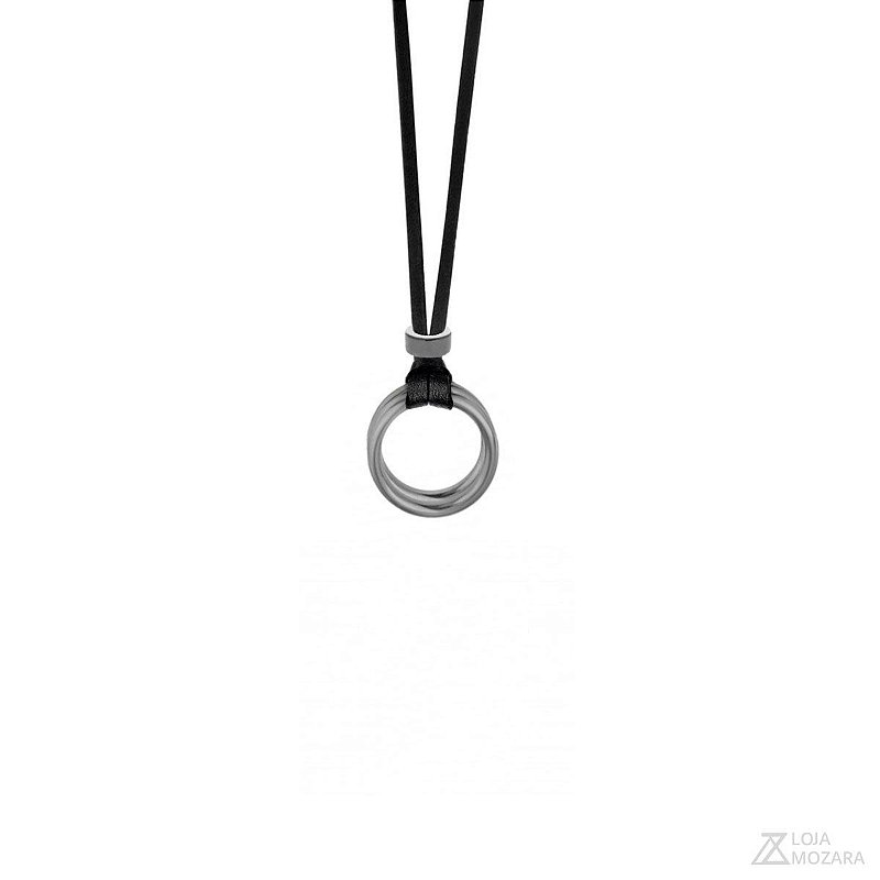 Colar Argola Dupla Grafite - Couro Ecológico - Loja Mozara