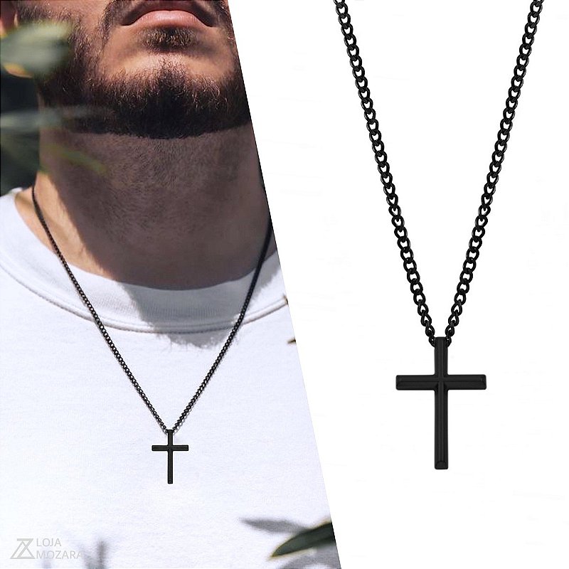 Colar Cruz Basic - Preto - Loja Mozara