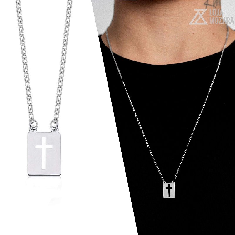 Colar Escapulário Vazado - Aço Inox - Loja Mozara