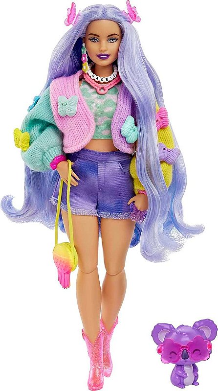 Barbie Extra - n 20 Cabelo Lavanda Cardigã Colorido e Pet Koala - GRN2 ...