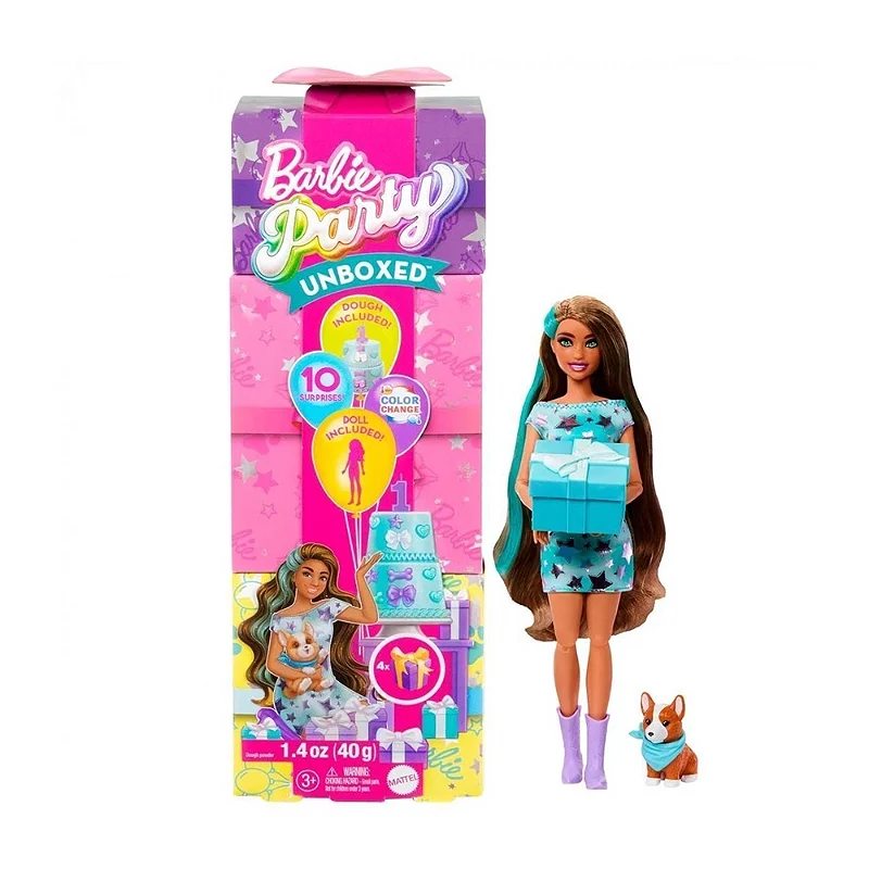 Boneca Barbie Party Unboxed - Morena - JFG68 - Mattel - Real Brinquedos
