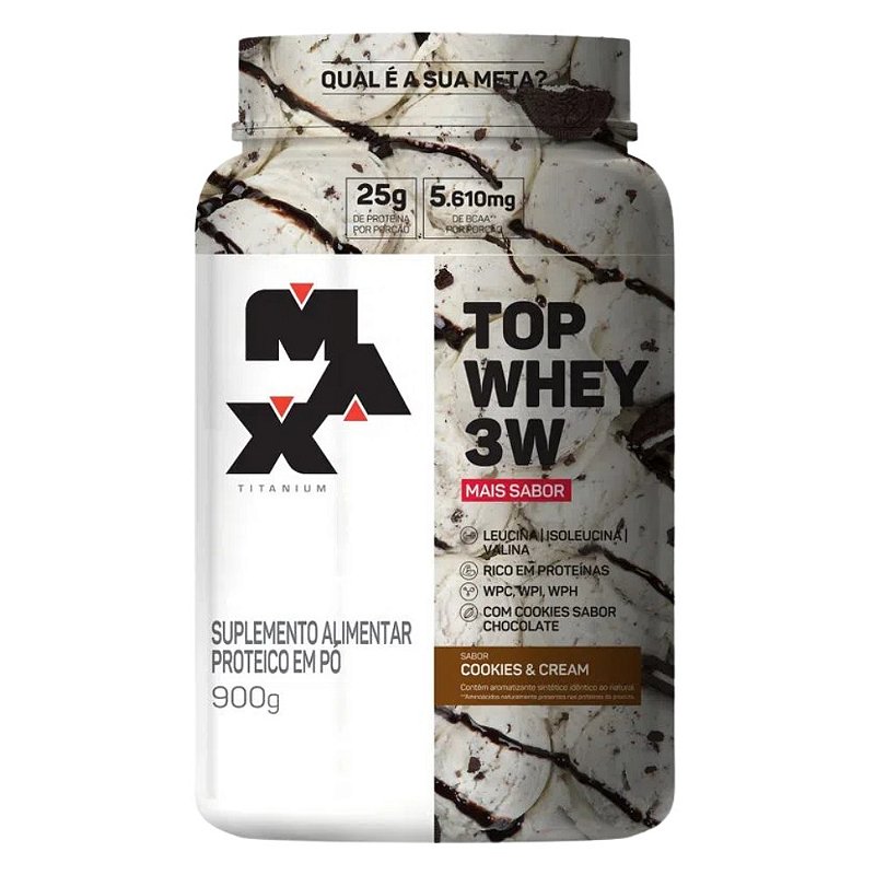 TOP WHEY 3W + SABOR 900G - MAX TITANIUM - X3 Suplementos