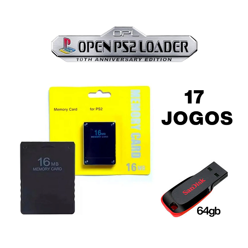 Kit OPL com Pen Drive 64gb (17 jogos) + Memory Card 16MB - PS2 - Game X