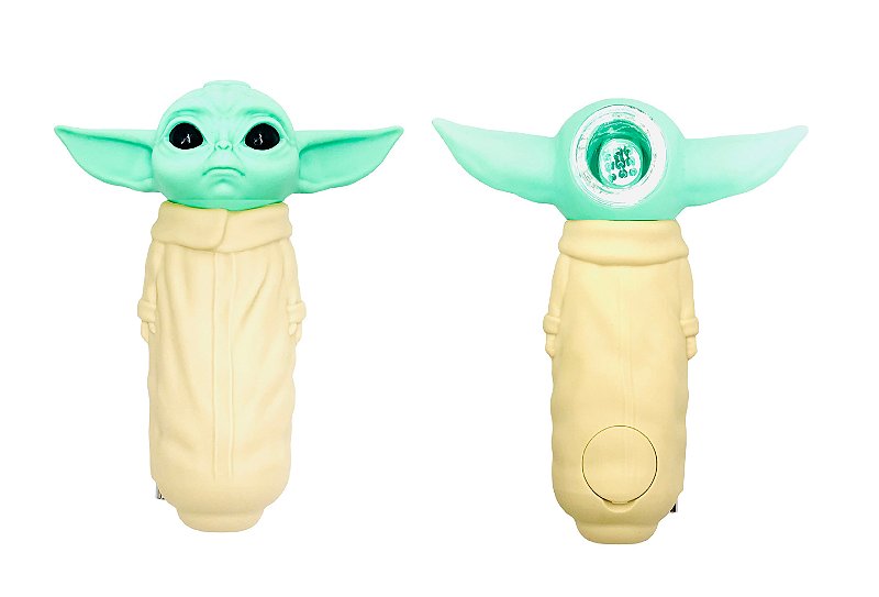 Pipe De Silicone Baby Yoda Com Slick E Pinça - Tabacaria Arahat e Presentes