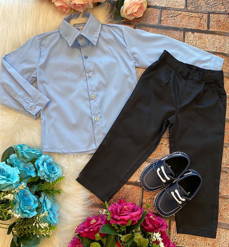 Conjunto Meninos Kanga Social Samuel Azul Calça Preta - BELLI KIDS ATACADO