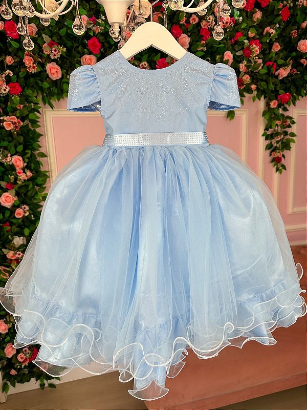 Vestido Enjoy Bebe Longo Azul Bebe Babado - BELLI KIDS ATACADO