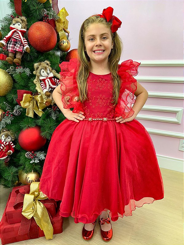 Vestido Bella Child Lorena Vermelho - BELLI KIDS ATACADO