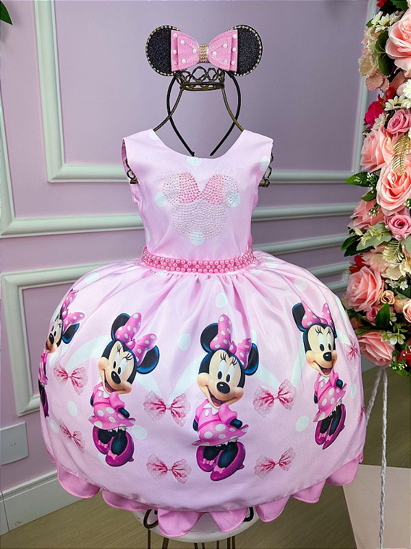 Vestido Tematicos da Miss Minnie/Minie Rosa Bebe - BELLI KIDS ATACADO