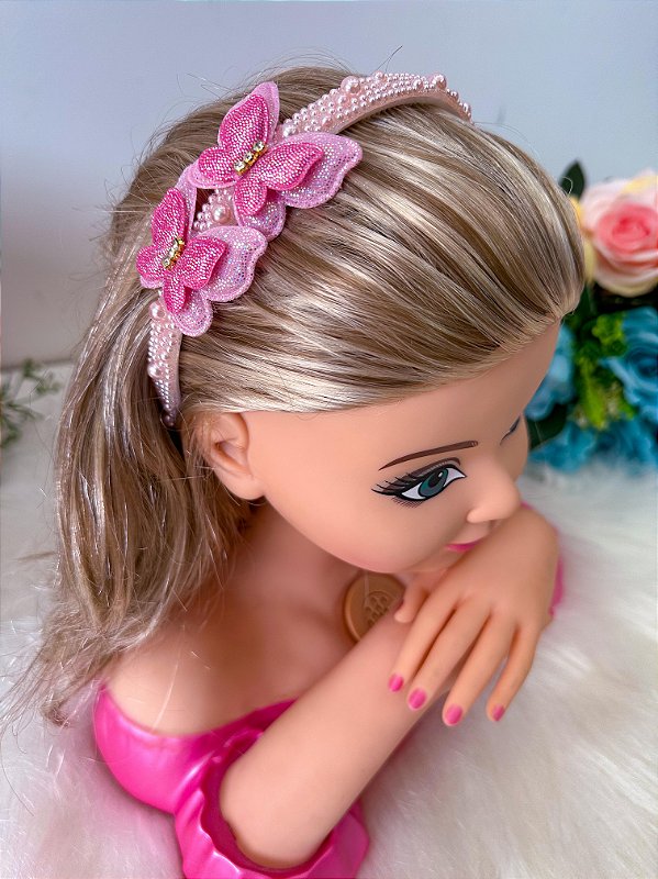 Tiara Belli Isabel Perolas e Borboletas Rosa - BELLI KIDS ATACADO